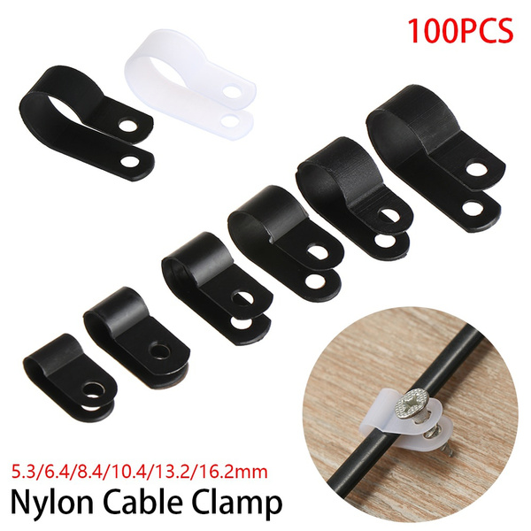 100PCS R-Type Nylon Cable Clamp Plastic P Clips Black Nylon Fasteners ...