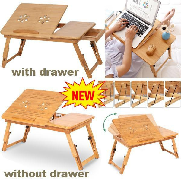 2 Types Bamboo Laptop Desk Tray,Breakfast Serving Bed Trays, Adjustable ...
