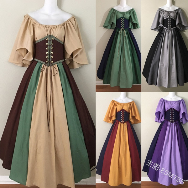 Medieval Vintage Elf Fairy Elven Costume for Women Princess Dress Long ...