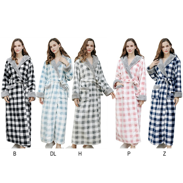 Womens Soft Plush Bathrobe Flange Velvet Hooded Robe Laptome Fleece ...