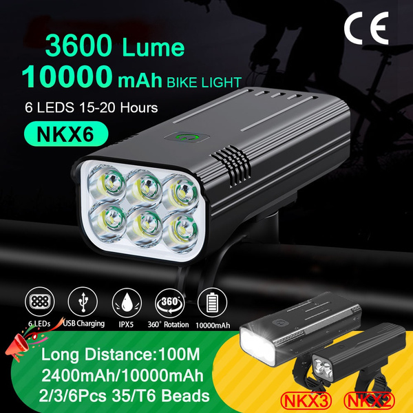 Mountain Bike Headlight, 10000mAh Led Bicycle Flashlight, High Lumens ...