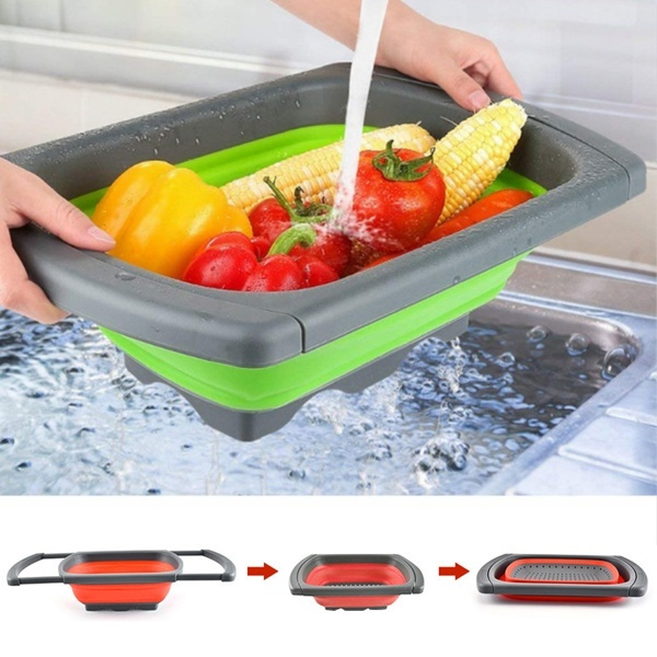 1 Pc Silicone Collapsible Over The Sink Retractable Colander with ...