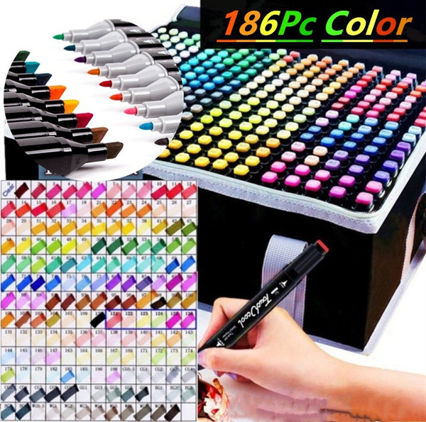 New 186Pcs Color Random Colors Art Marker Set Dual Tipped Art Alcohol ...