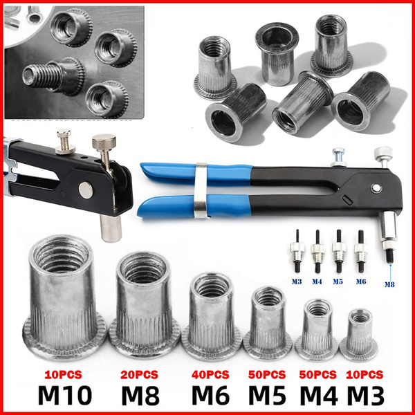 200PCS Aluminum Alloy Threaded Rivet Nuts M3/4/5/6/8/10 Flat Head Rivet ...