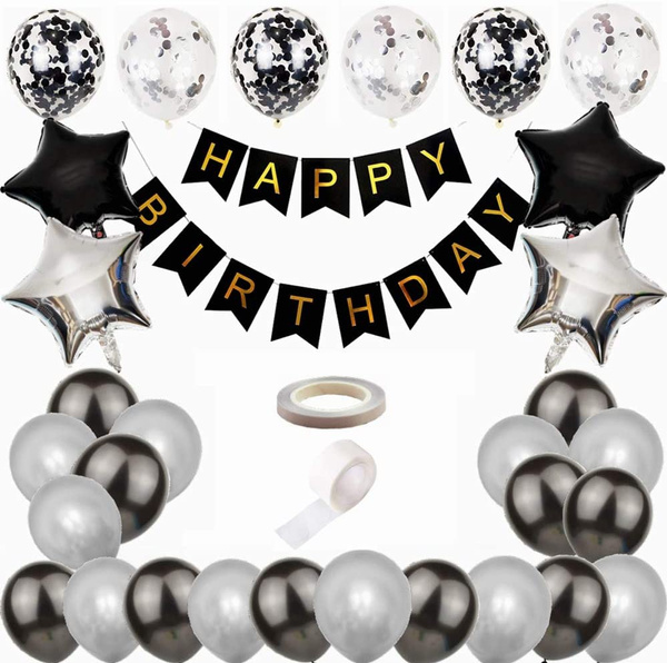 Black and Silver Birthday Party Decorations Set Black Happy Birthday ... Black and Silver Birthday Party Decorations Set Black Happy Birthday ...