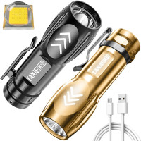 3 Lighting Modes LED Flashlight USB Rechargeable Fixed Focus Flash ...