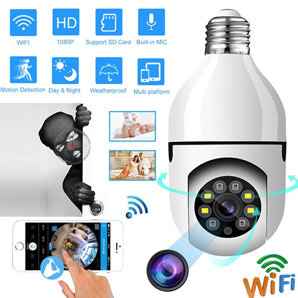 WebCam | E27 Bulb Camera 360 Rotation APP Control Day And Night Vision ...