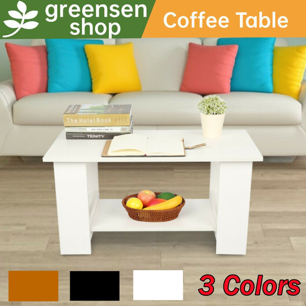 Greensen Modern Wooden Coffee Tea Table With Storage Shelf Living Room ...