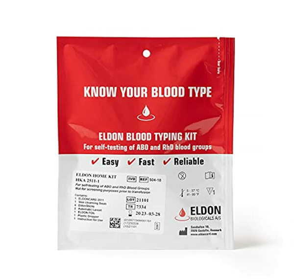 Eldoncard Blood Type Test (Complete Kit) - Air Sealed Envelope, Safety ...