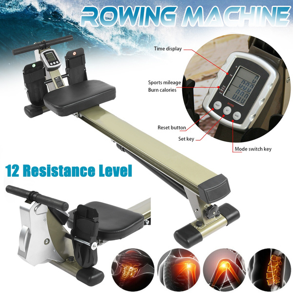 Rowing Machine Rower With 12 Level Adjustable Resistance, Digital ...