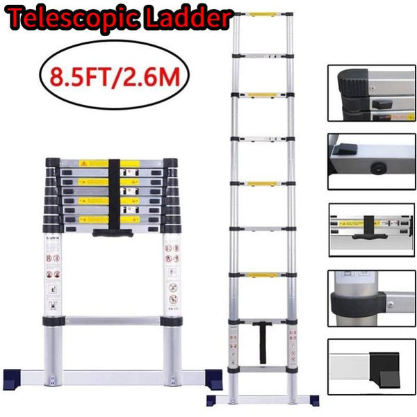 2.6m Telescopic Ladders Foldable Extension Herringbone Ladder With ...