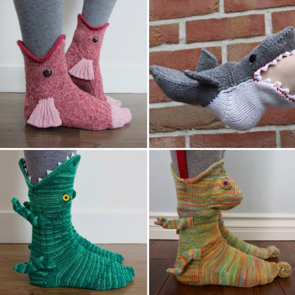 Animal Shape Knit Socks 3d Dinosaur Fish Bite Funny Socks Christmas ...