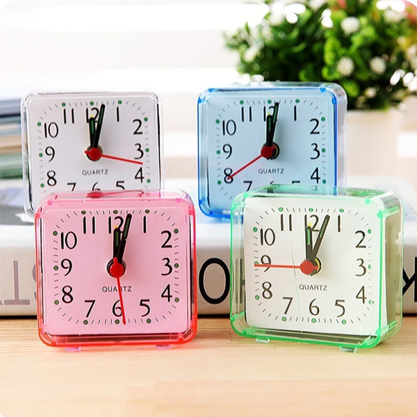 Cute Clock Bedroom Desk Square Small Bed Compact Travel Quartz Alarm ...