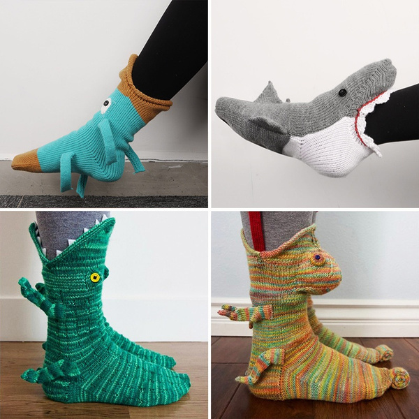 Christmas Gifts Knit Crocodile Socks Knit Animal Socks Funky Knitting ...