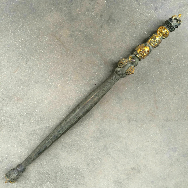 19.68" Exquisite Ancient Chinese Old Brass Plated gold Carved weapon ...