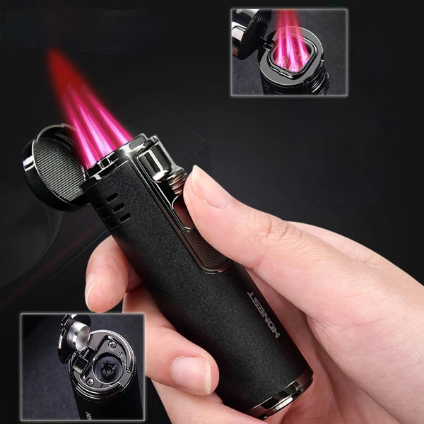 Multifunction Cylindrical Metal Windproof Gas Lighter Red Flame Four ...