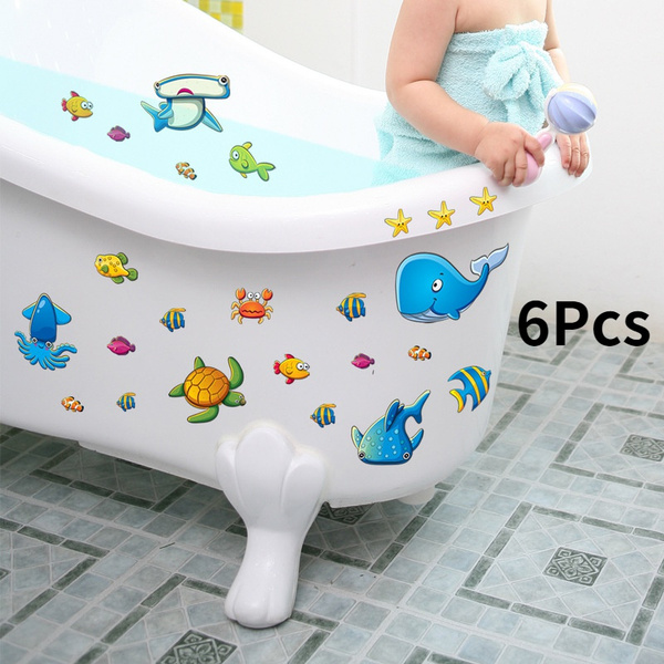 6Pcs Scrub Non-slip Bathtub Sticker Ocean World Cartoon Tile Stickers ...