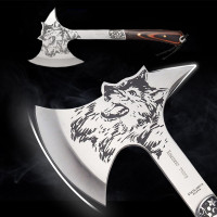 1Pc Wolf Head Print Steel Hawk Axe Hatchet Camping Axe with Wooden ...