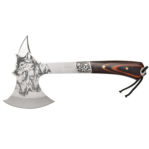1Pc Wolf Head Print Steel Hawk Axe Hatchet Camping Axe with Wooden ...