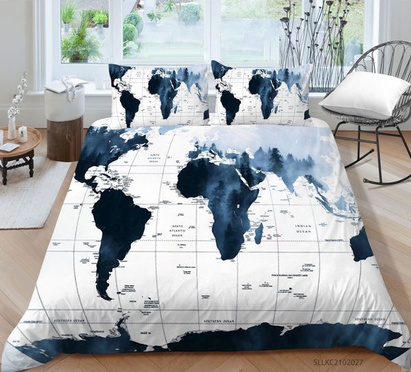 World Map Duvet Cover Set, World Map Asia Europe Africa America ...