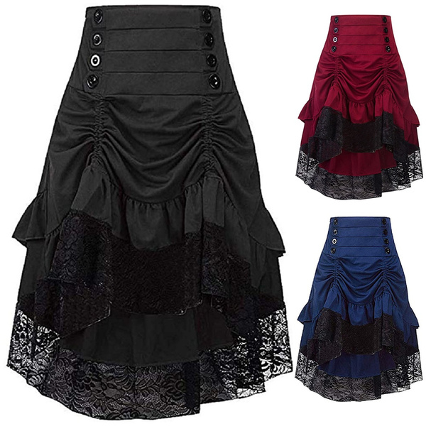 Women's Steampunk Retro Gothic Vintage Ruffle High Low Gypsy Hippie ...