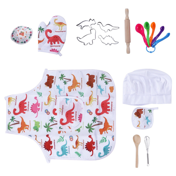 Kids Baking Chef Set Dinosaur Apron Oven Glove Chef Dress Up Kitchen ...