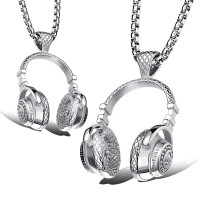 Music DJ Headphone Pendant Necklace Titanium Steel Chain Men Women Hip ...