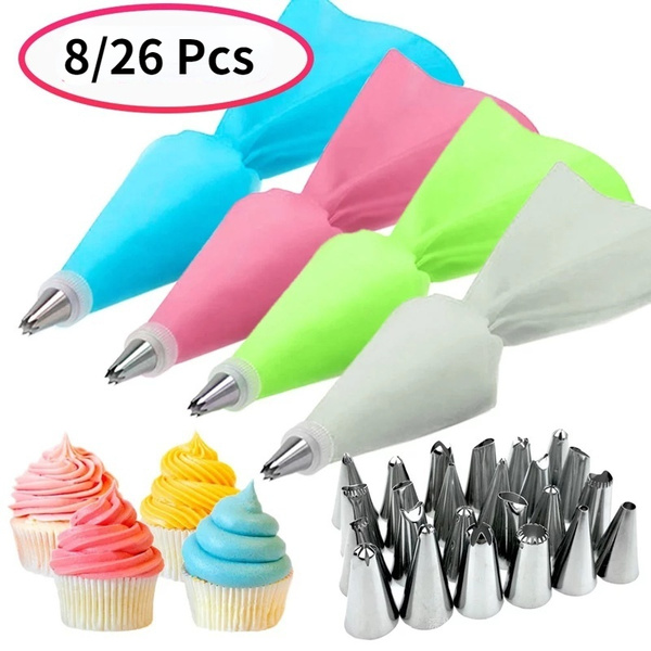 8/26Pcs/Set Silicone Pastry Bag Tips Kitchen DIY Cake Icing Piping ...