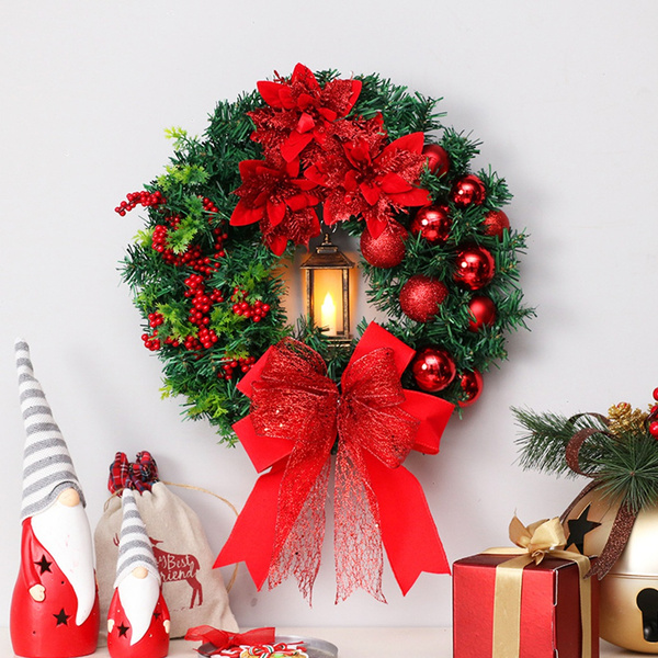 16 Inch Christmas Wreath with Center LED Candle Light Wreaths Christmas ...
