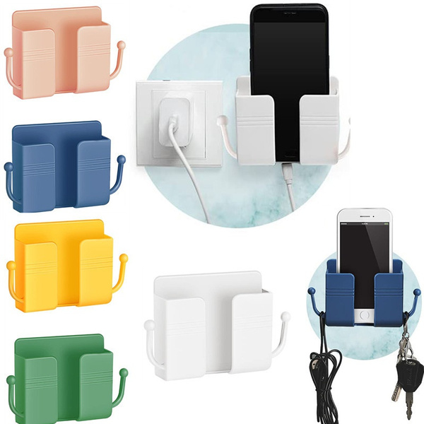 Wall Mount Phone Holder Self-Adhesive Wall Beside Organizer Storage Box ...