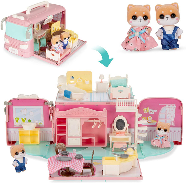 Dollhouse Playset Camper Van Pretend Play Portable Toy Gift Set with 54 ...