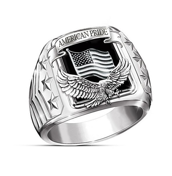 'American Pride' Patriotic Men's Ring Eagle National Flag Ring Party ...