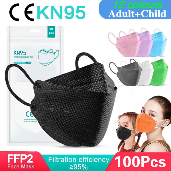 10-100PCS Adult Kids KF94 KN95 Color Mixed Color Reusable 4-layer Mask ...
