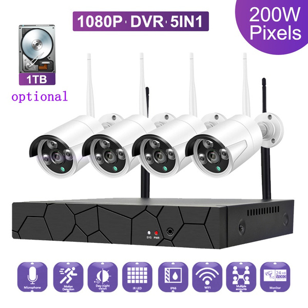 NEW 4CH 5-in-1 DVR 1080P HD WiFi NVR Kit Wireless WiFi Waterproof ...