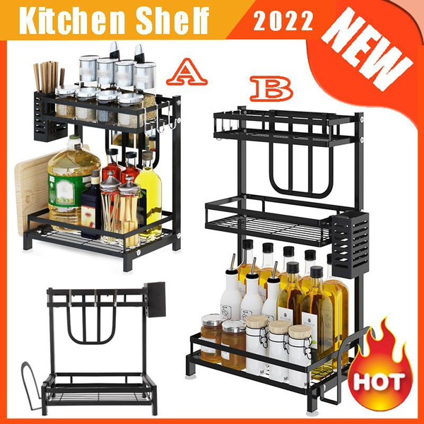 Stainless Steel Spice Rack Kitchen Sauce Bottle Shelf Storage Kitchen ...
