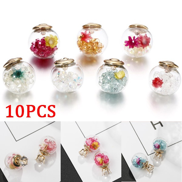 10Pcs Diy Glass Ball Earring Stud Mini Glass Bottles With Beads Double 10Pcs Diy Glass Ball Earring Stud Mini Glass Bottles With Beads Double