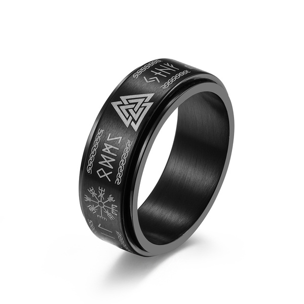Spinner Rotatable Classic Viking Rune Titanium Steel Ring Elder Futhark ...