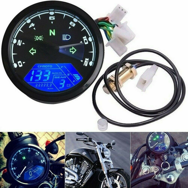 1pc Universal 12V Motorcycle Speedometer Digital LCD Display meter Blue ...