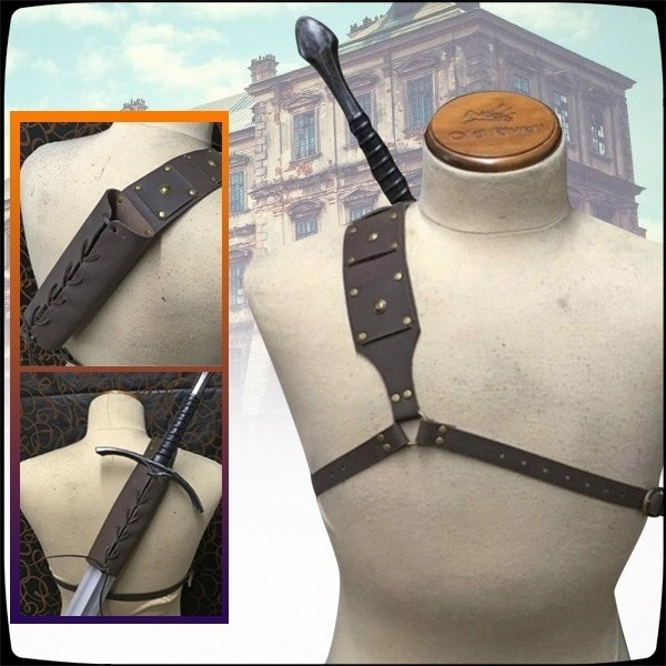 New Fashion Home Cosplay Witcher Style Double Leather Back Scabbard for ...