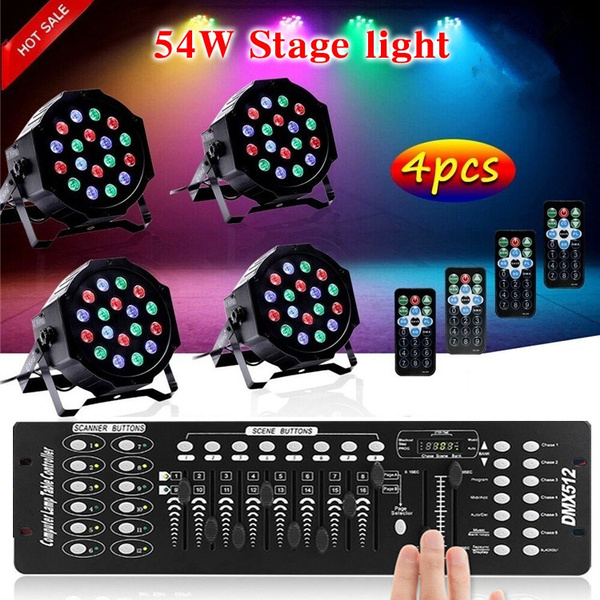 LED Stage Lights DMX, 4 pcs 18x3W RGB Par Can Lights Package with ...