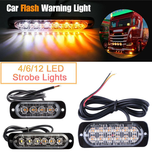 4/6/12 Led Strobe Warning Light Amber Led Side Flashing Beacon Emergency Marker Grille light Bar ...