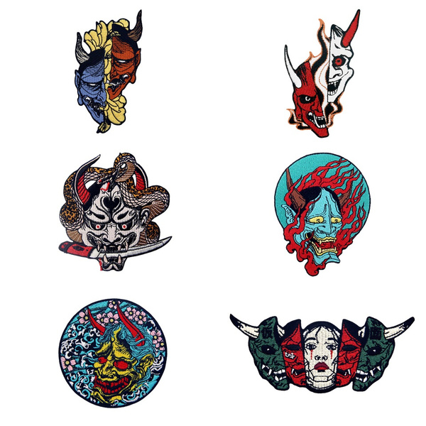 Embroidered Japanese Hannya oni mask Patches Iron Sew On Patches ...