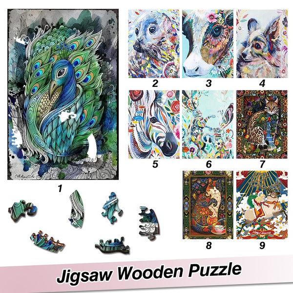 9 Style Jigsaw Wooden Puzzle Peacock Puzzle Colorful Animal Wooden ...