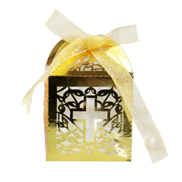 50Pcs Laser Cut Cross Candy Boxes with Ribbons Guests Gift Chocolate ...