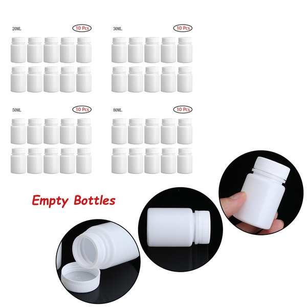 10 Pcs Empty Portable White Plastic Bottle Solid Powder Medicine ...