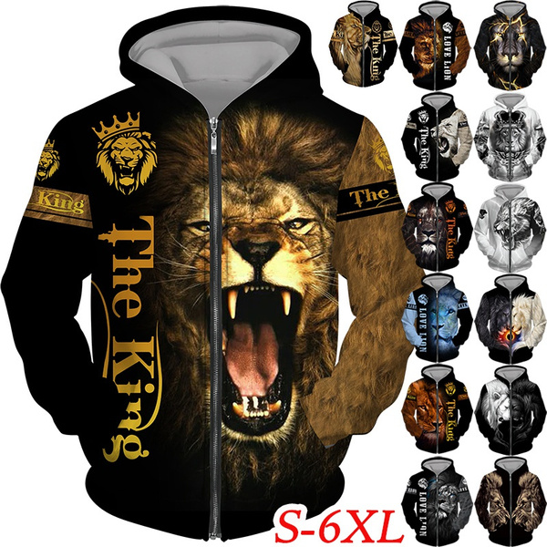 Cool 3D Animal Hoodies Lion Printed Hoodies Coat Unisex Zipper Jacket ...
