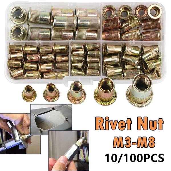 10/100PCS High Hardness Strength Rivet Nuts Carbon Steel Nut Zinc ...