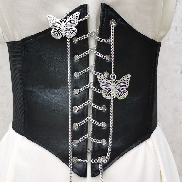 Women's Super Wide Belt Metal Butterfly Chain Elastic Tight-fitting ...