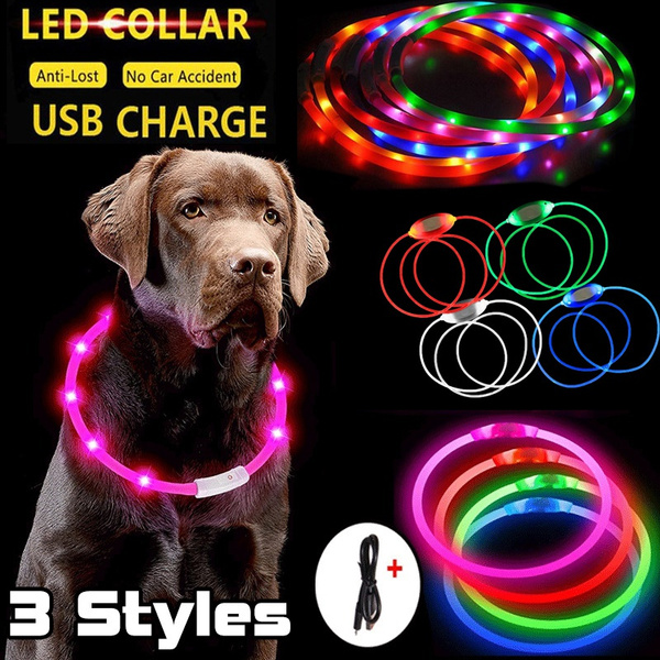 3 Modes Rechargeable LED Dog Pet Night Safety Collar Flashing Light Up ...