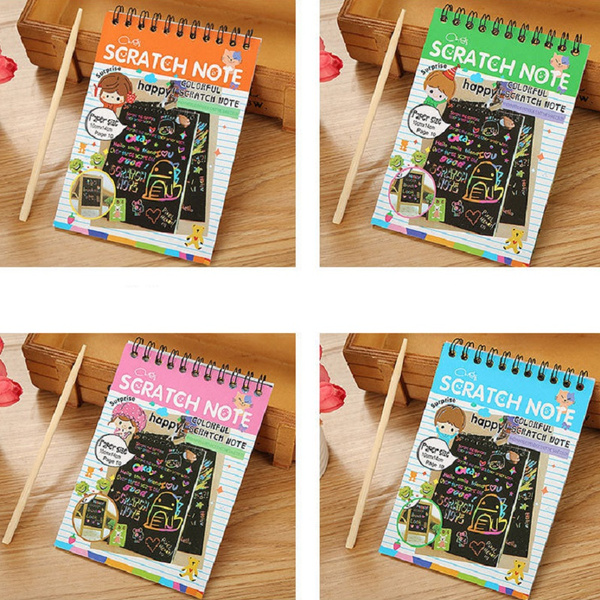 1 Book Colorful Dazzle Scratch Note Sketchbook Paper Graffiti DIY Coils ...